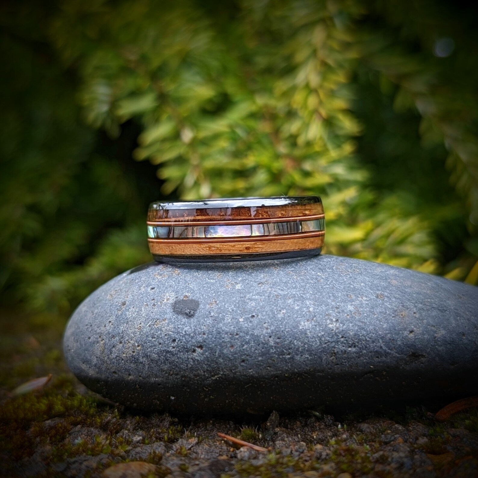 Abalone Shell Ring With Whiskey Barrel and Guitar String, Whiskey ...
