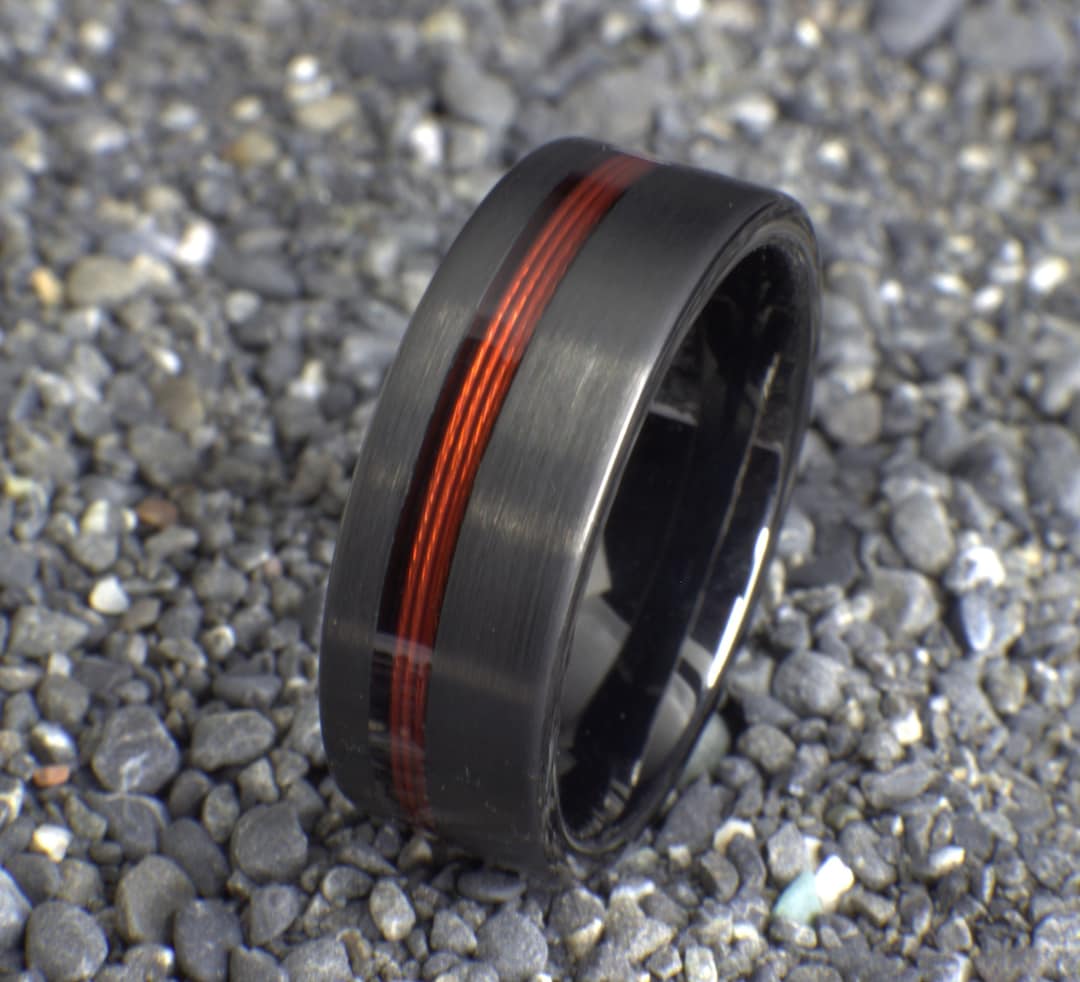 Red Fishing Line Ring, Male Wedding Band, Fishing Band for Men, Red ...