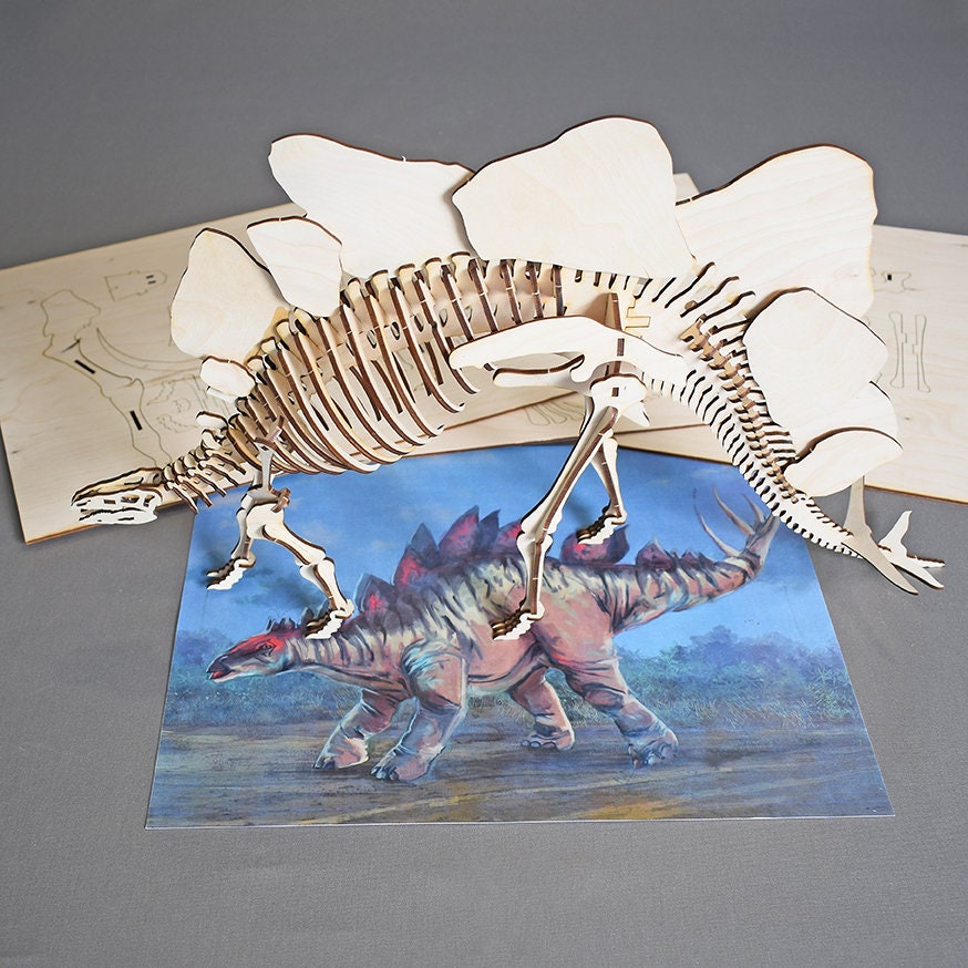 3D Puzzle Dinosaur Stegosaurus Laser Cut Wooden Detailed Realistic Dino ...
