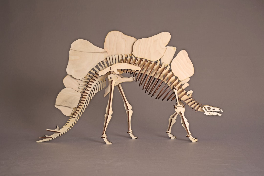 3D Puzzle Dinosaur Stegosaurus Laser Cut Wooden Detailed Realistic Dino ...