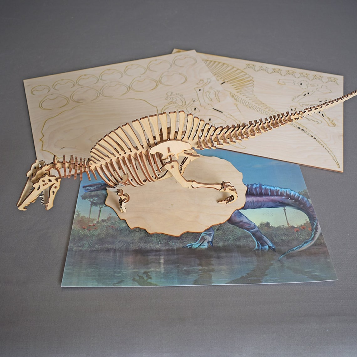 3D Puzzle Dinosaur Spinosaurus Laser Cut Wooden Detailed Realistic Dino ...