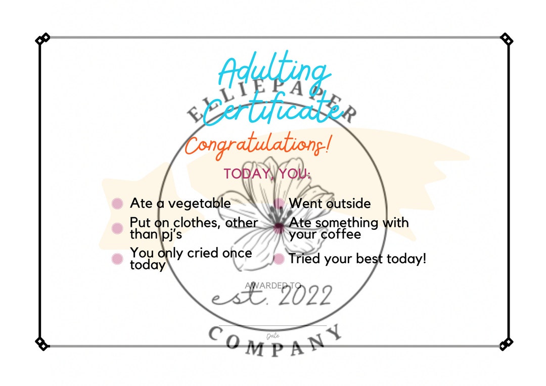 Adulting Award Certificate - Etsy