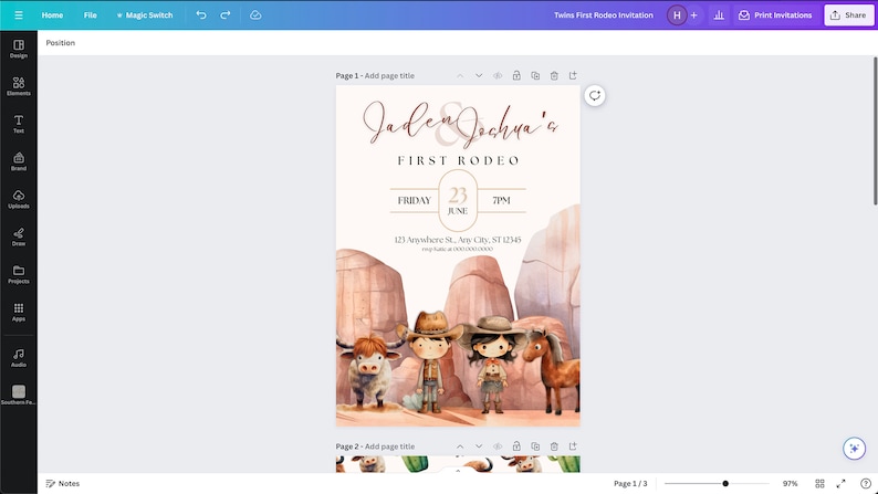 Twin Birthday Invitation, First Rodeo Invite, Boy, Girl, Sibling First ...