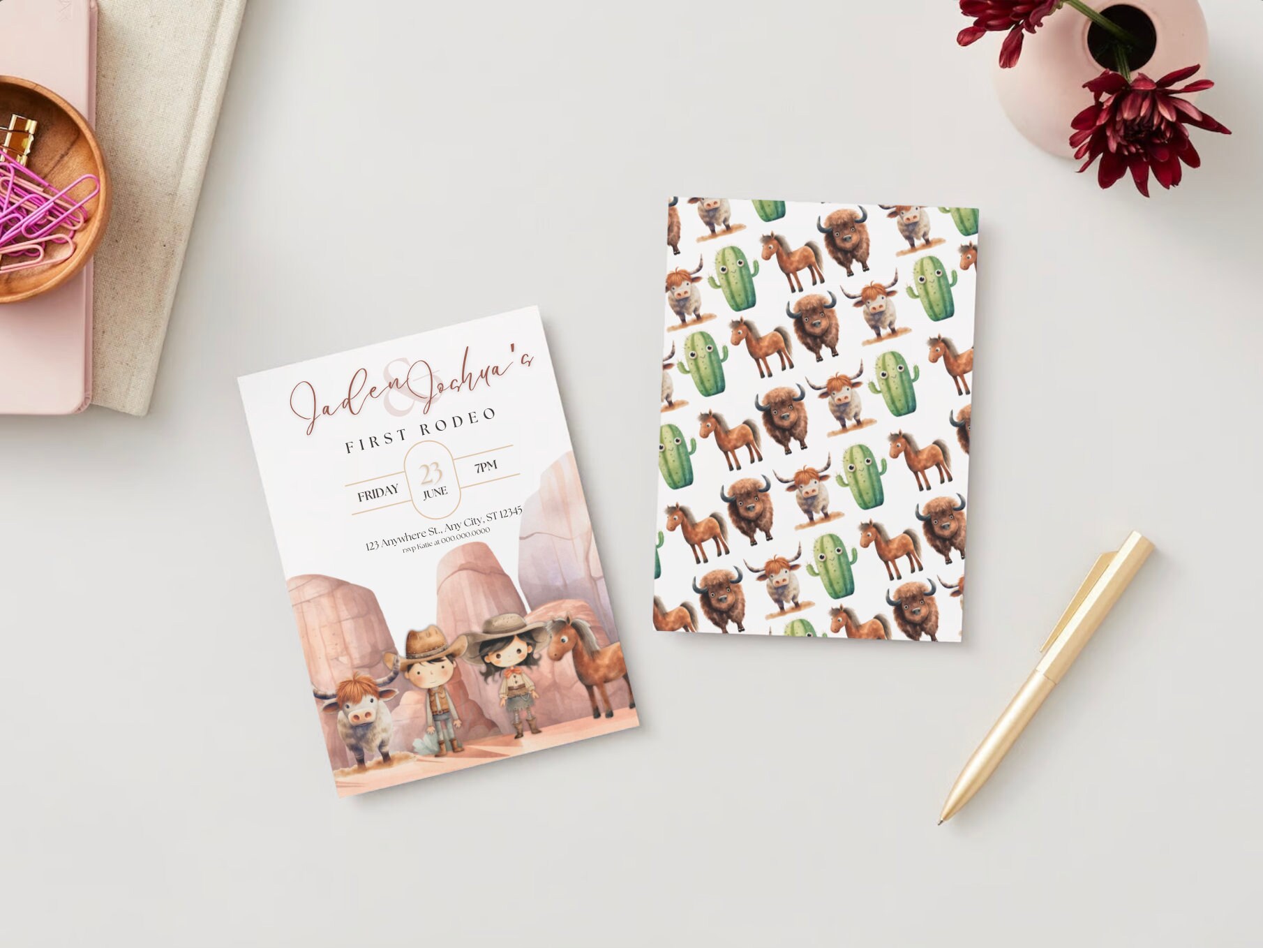 Twin Birthday Invitation, First Rodeo Invite, Boy, Girl, Sibling First ...