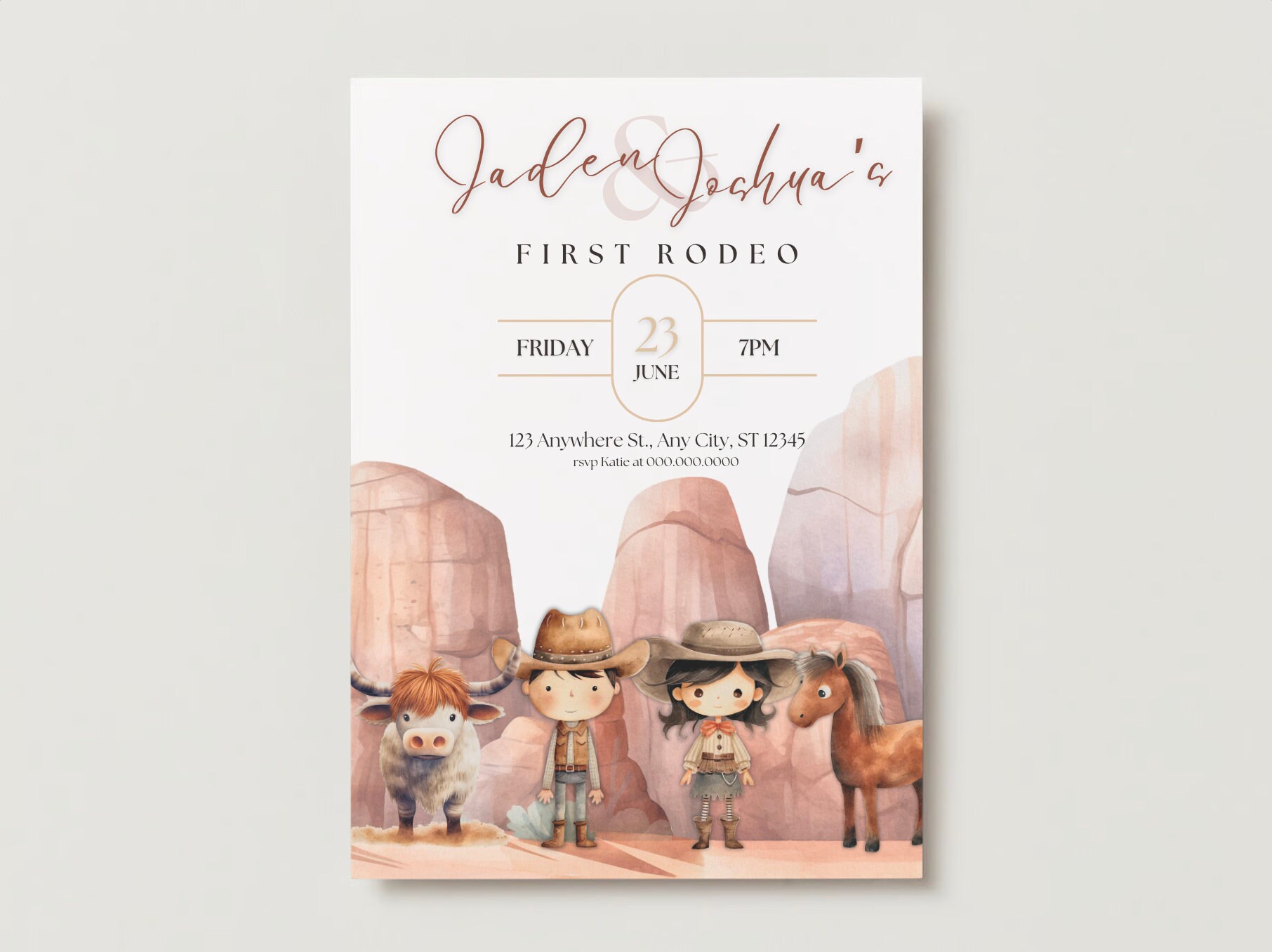 Twin Birthday Invitation, First Rodeo Invite, Boy, Girl, Sibling First ...