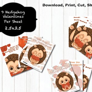 Hedgehog Valentine Cards for Kids, Printable Valentines, 9 Styles, Cute ...