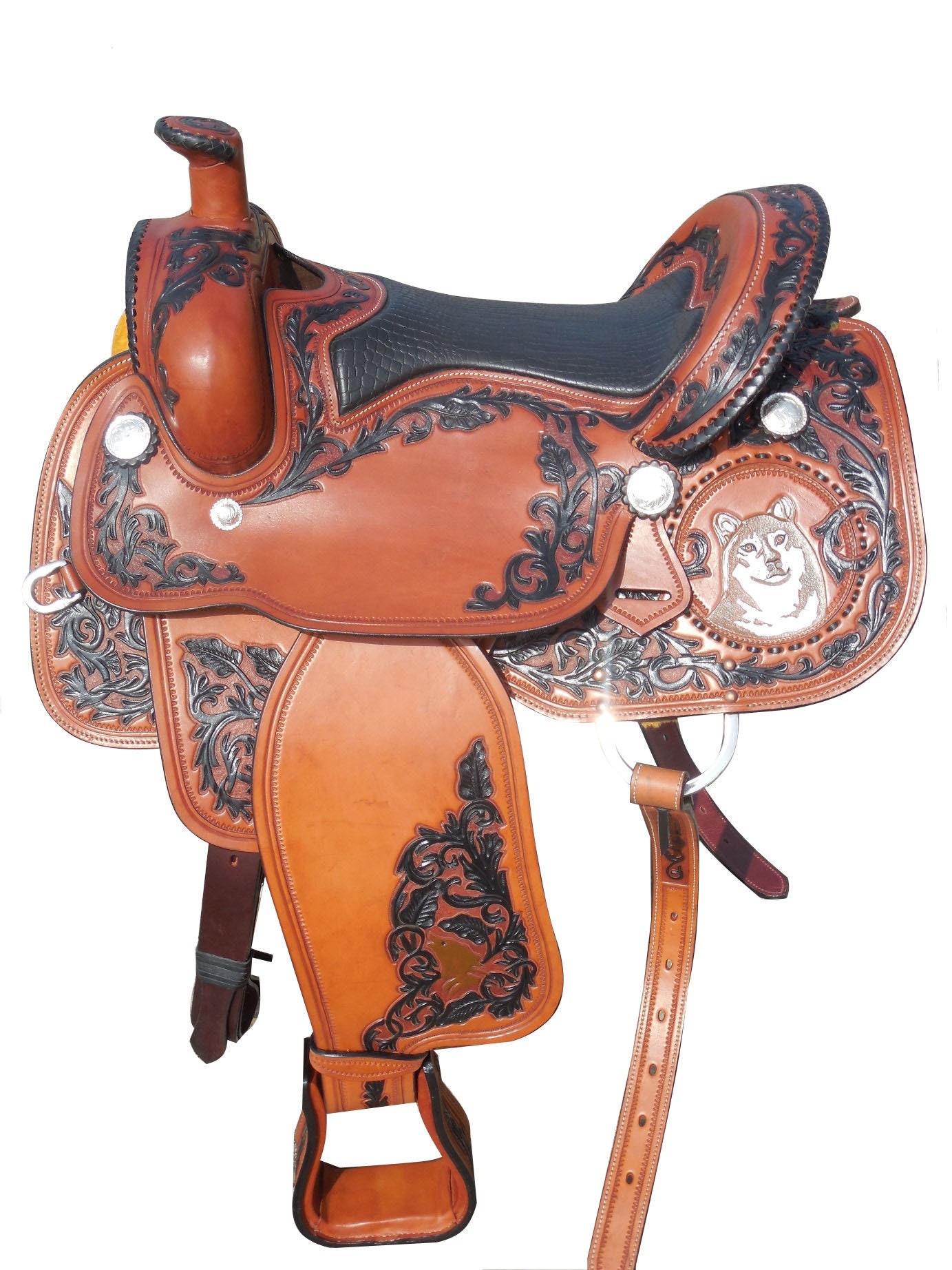 Western Roping Horse Leather Saddle With Wooden Rawhide Covered Tree ...