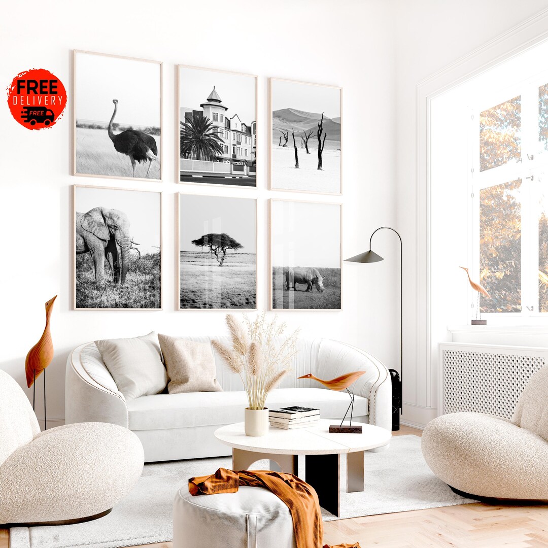Namibia Black and White Wall Art Set of 6 | Namibian Landscape Travel ...