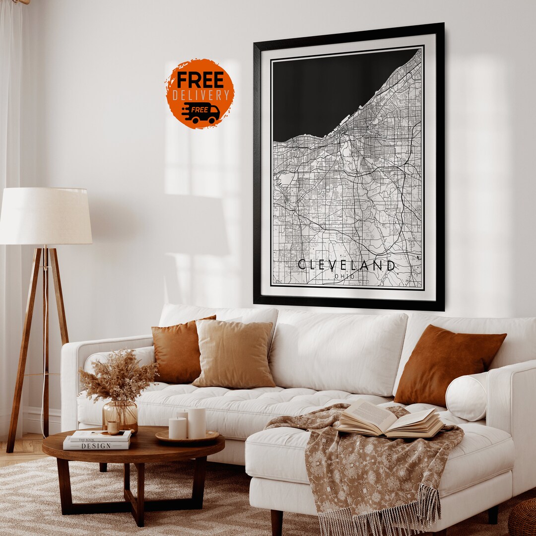 Timeless Cleveland Ohio Map Wall Art, Cleveland Map of Ohio City Print ...