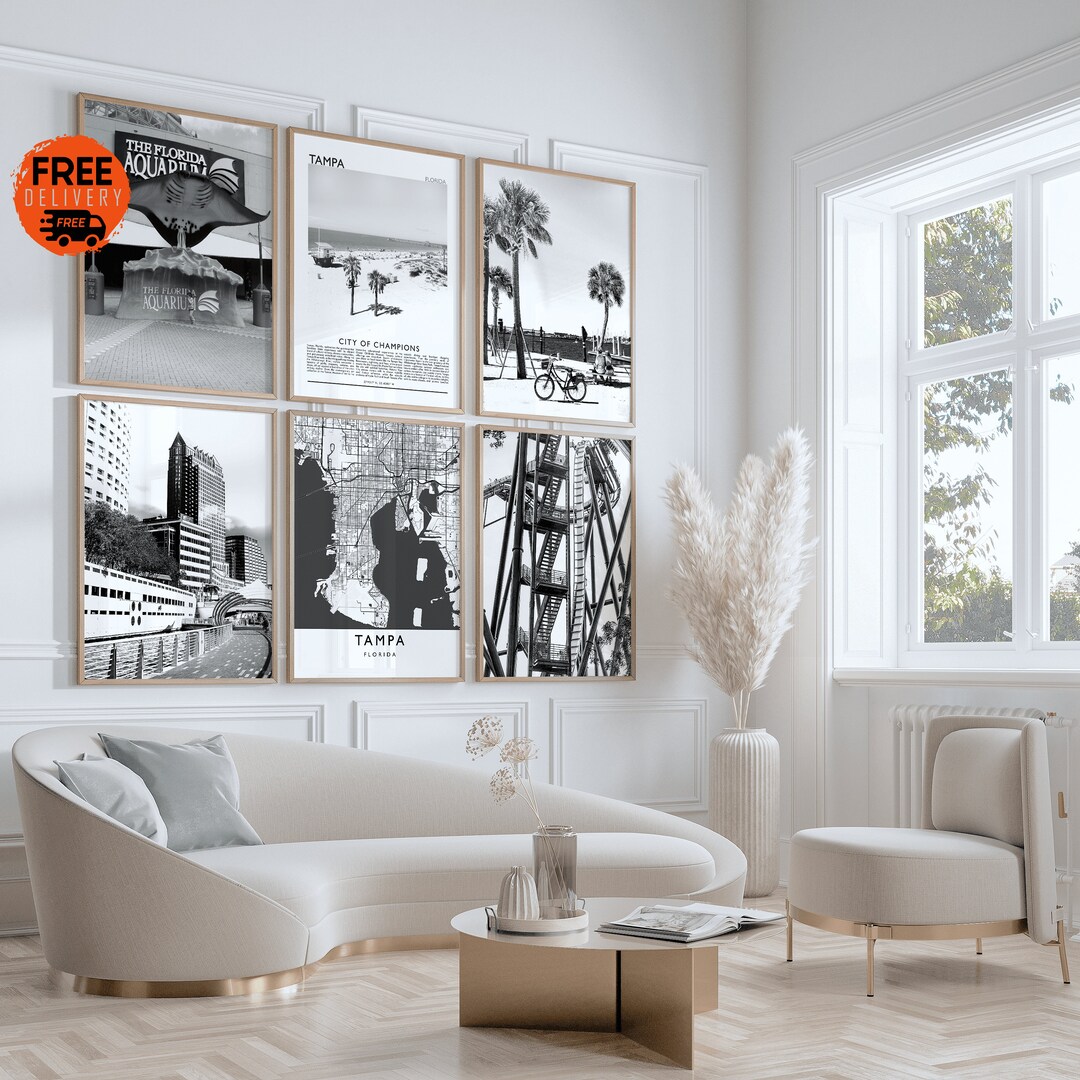 Tampa Florida City Wall Art Prints, Tampa FL Map Print,tampa Set of 6 ...