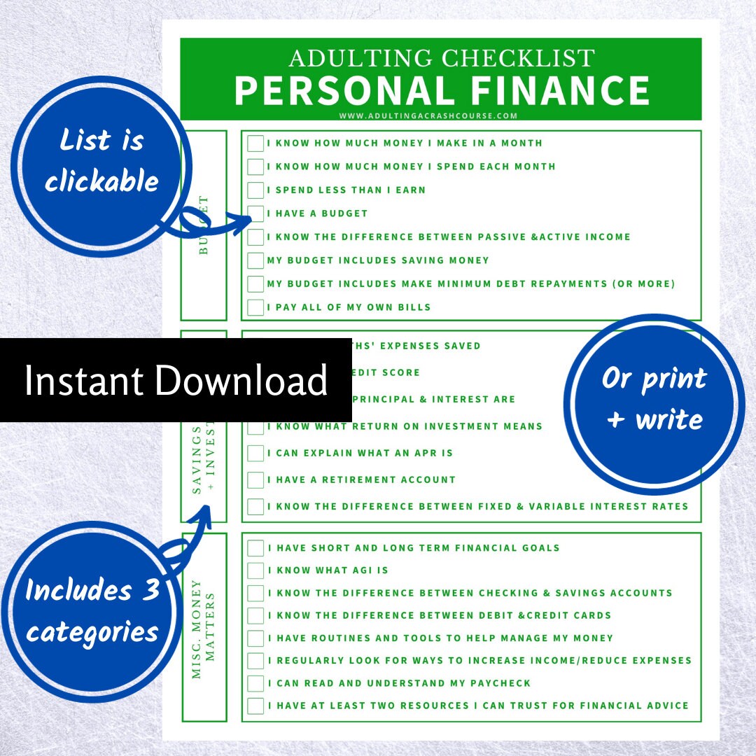 Editable Personal Finance Adulting Checklist - Etsy