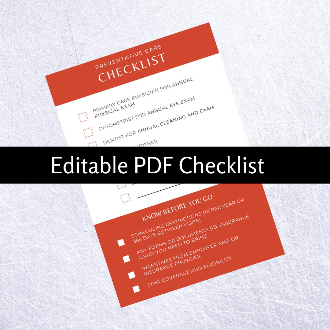 Preventative Care Checklist customizable - Etsy