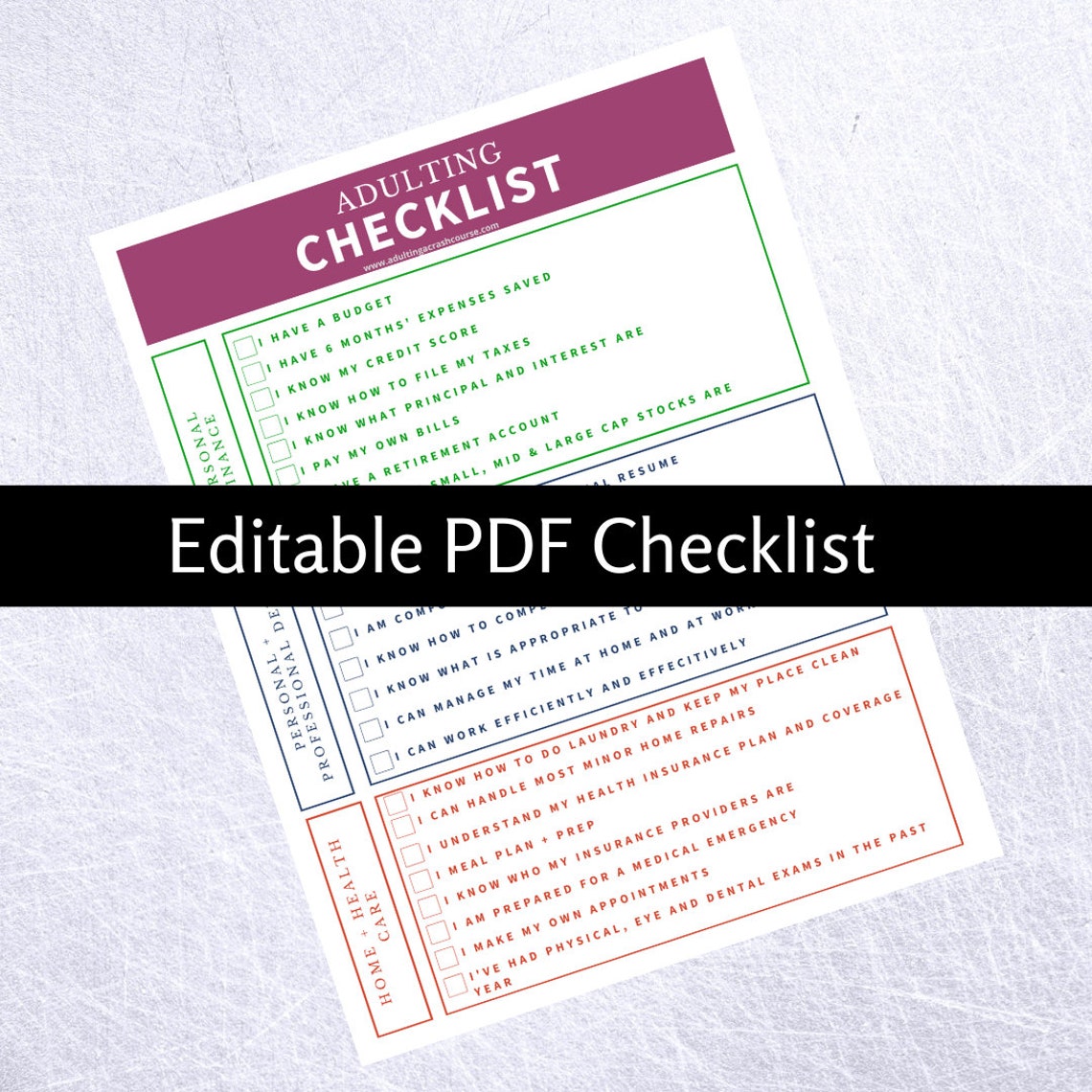 Editable Adulting Checklist - Etsy