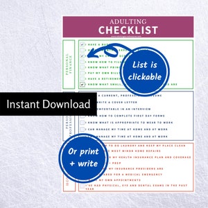 Editable Adulting Checklist | Etsy
