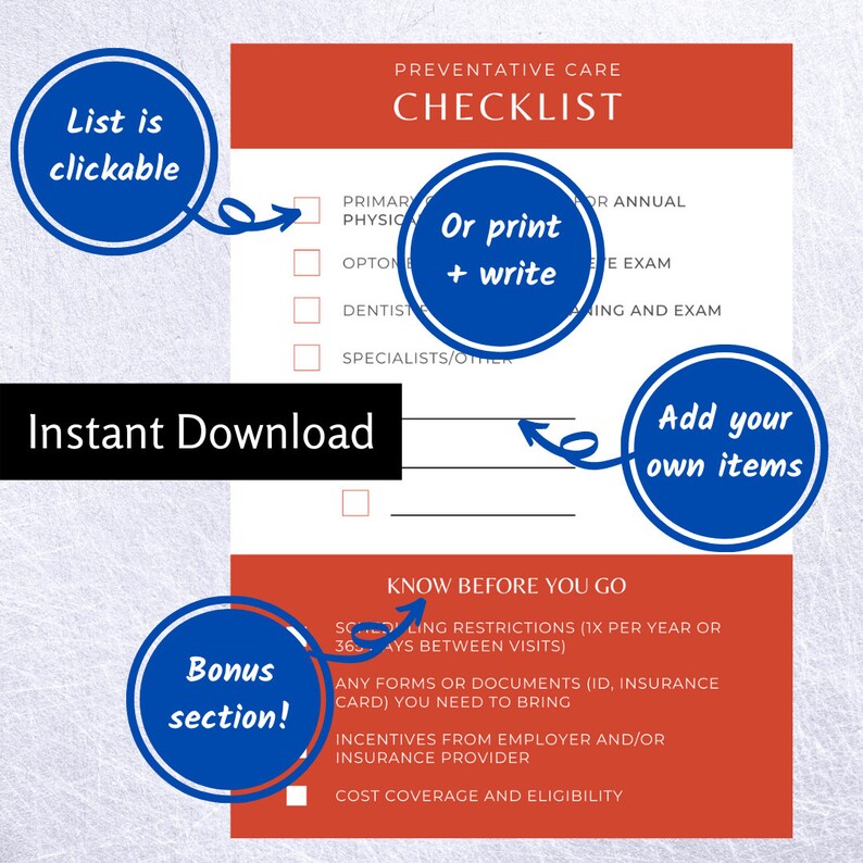 Preventative Care Checklist customizable - Etsy