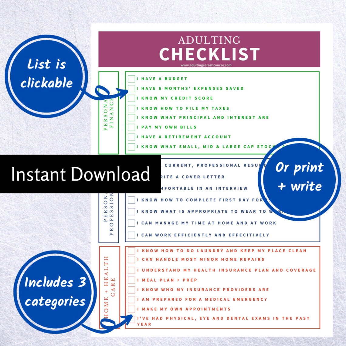 Editable Adulting Checklist - Etsy