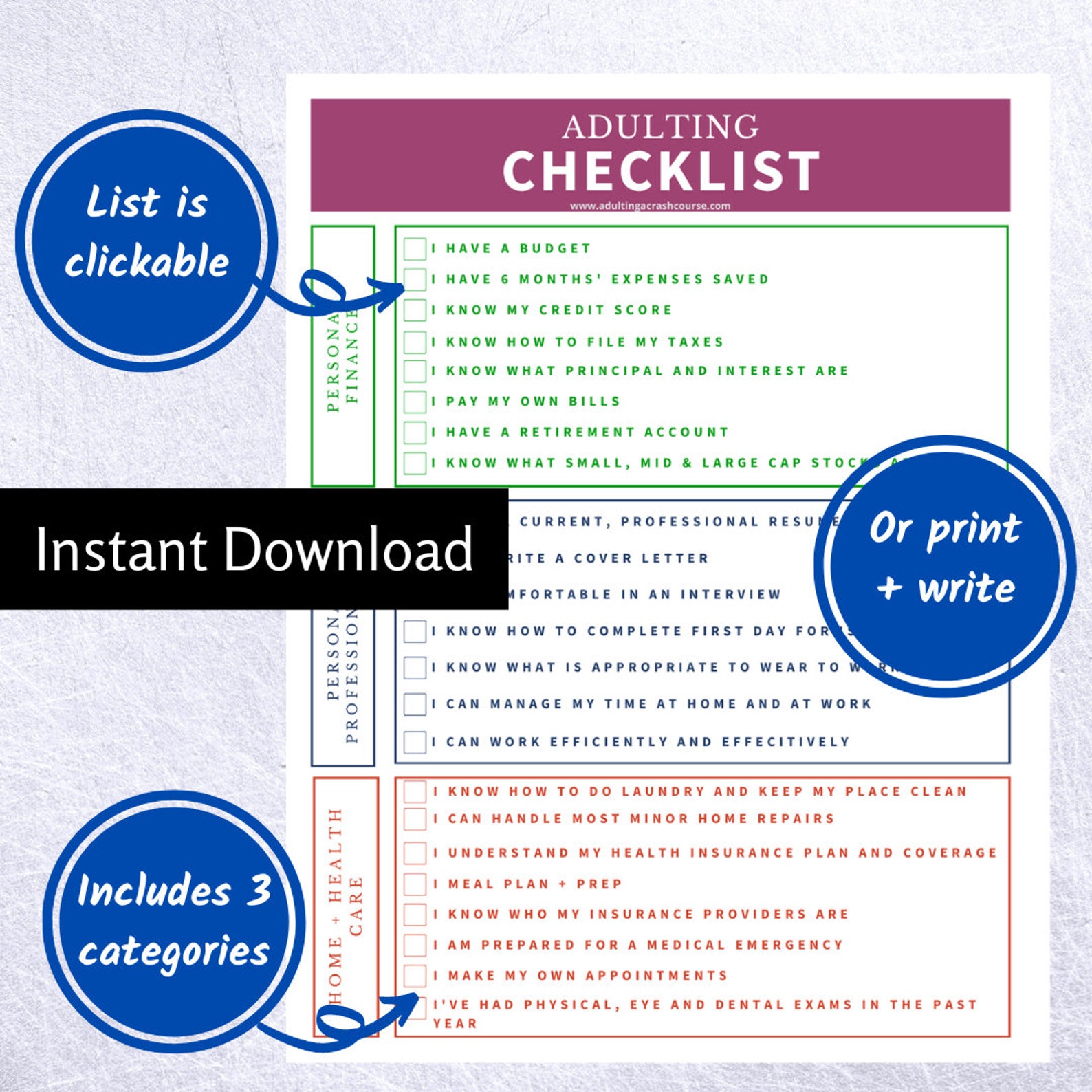 Editable Adulting Checklist - Etsy