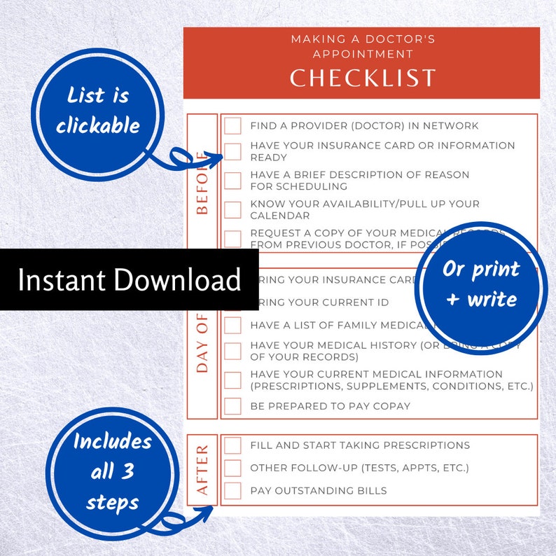 How to Make a Doctor's Appointment Checklist - Etsy