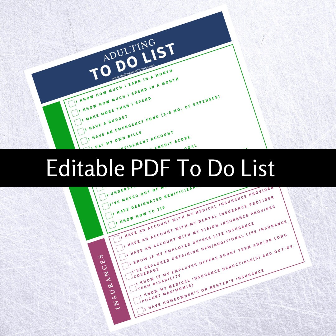 Editable Adulting to Do Lis - Etsy