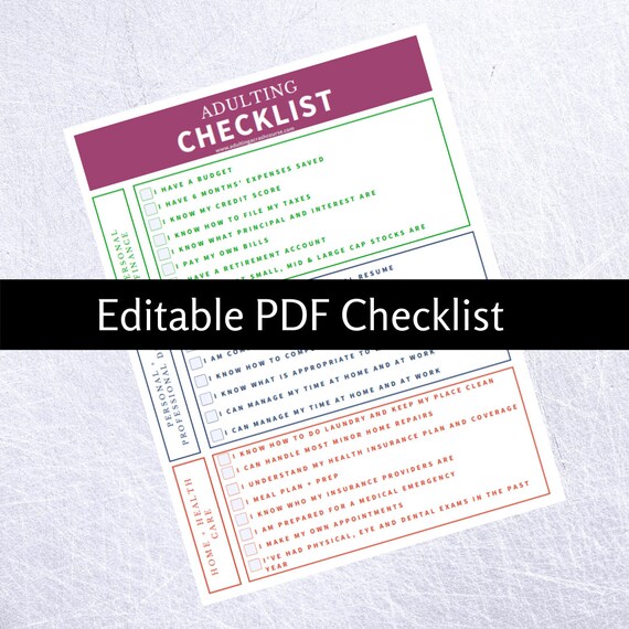 Editable Adulting Checklist | Etsy