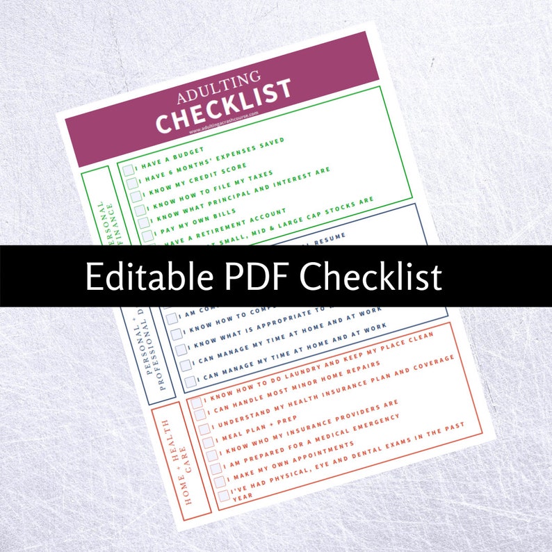 Editable Adulting Checklist - Etsy UK