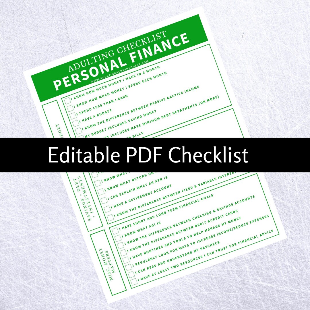 Editable Personal Finance Adulting Checklist - Etsy