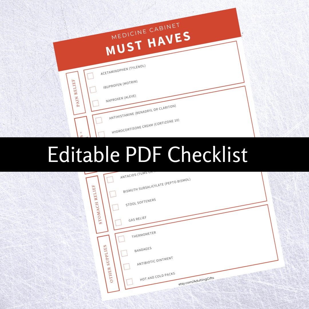 Medicine Cabinet Must Haves Checklist *editable - Etsy