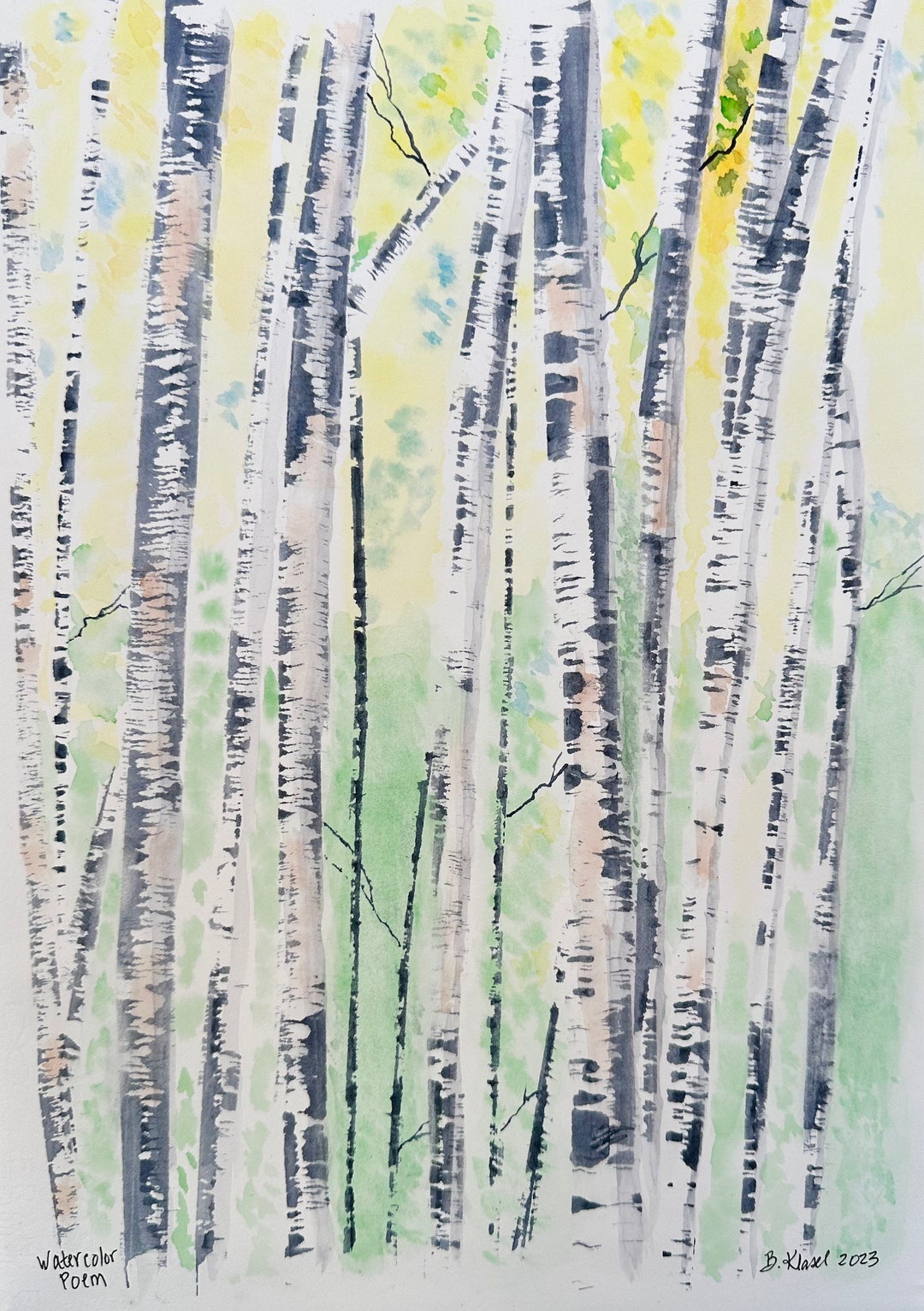 Watercolor Landscape of Birch Trees Print - Etsy