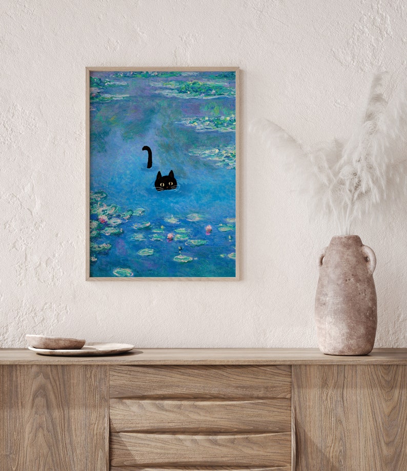 Monet Cat, Cat Lovers Gift Ideas, Cat Poster Funny, Claude Monet Print ...