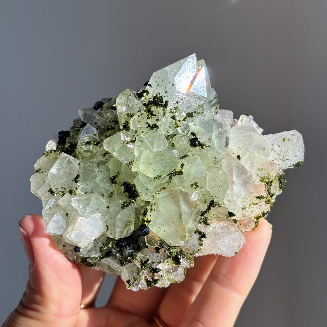 Forest Epidote Cluster With Phantom Quartz / Epidote and Quartz ...