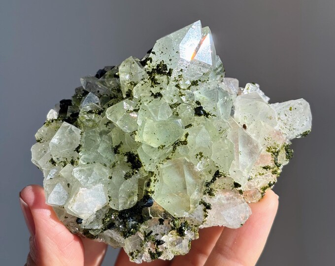 Forest Epidote Cluster With Phantom Quartz / Epidote and Quartz ...