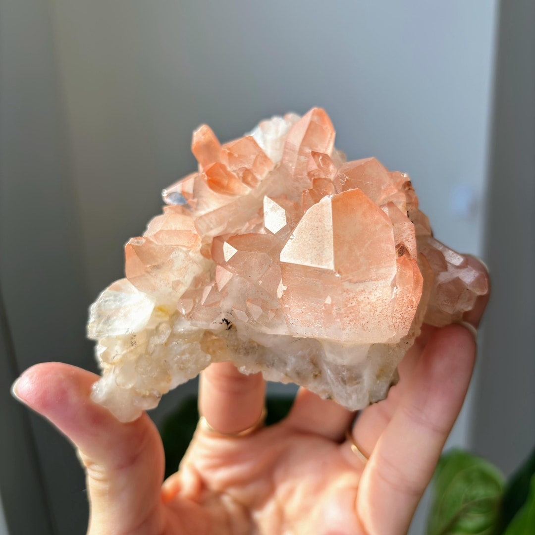 South Indian Pink Quartz Cluster / Natural Peach Colored Quartz Crystal ...