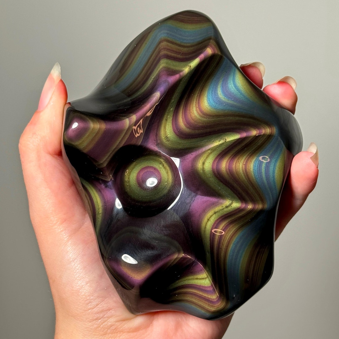 Rainbow Obsidian Freeform Large From Jalisco, Mexico, Colorful Banded ...