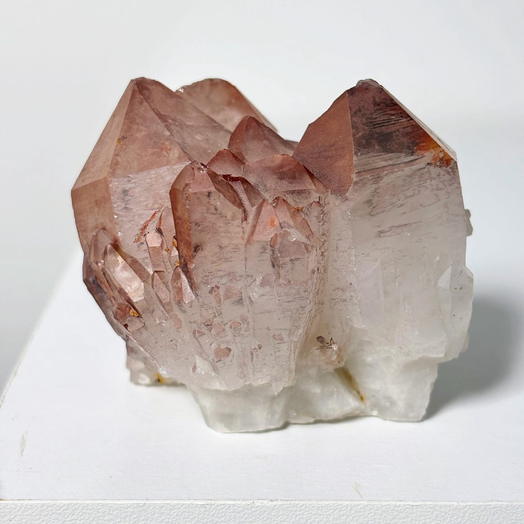 Large Peach Colored Quartz Cluster / Natural Dark Pink Quartz Crystal ...
