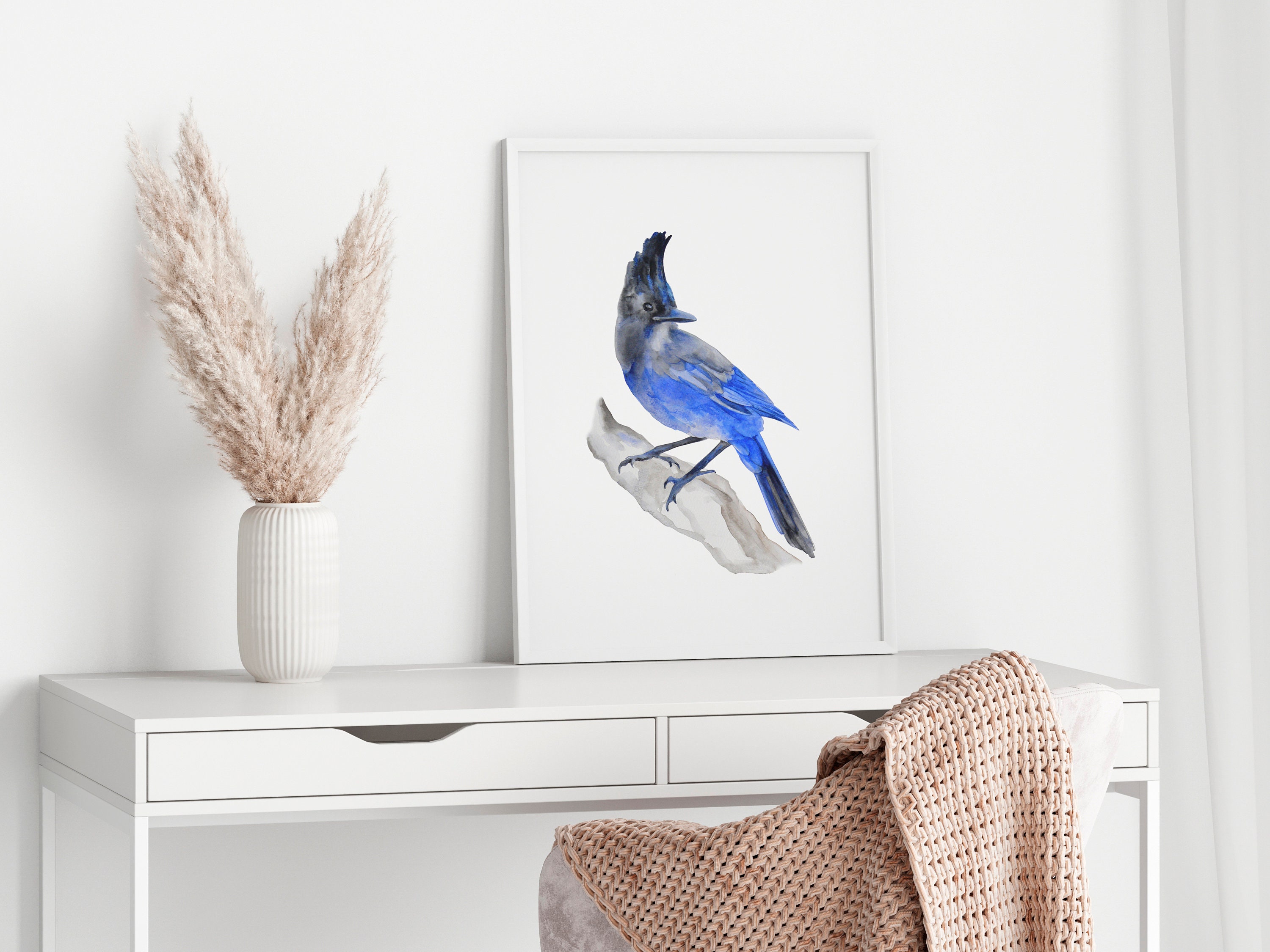 Blue Jay Watercolor Painting Blue Bird Art Print Steller Jay Artwork ...