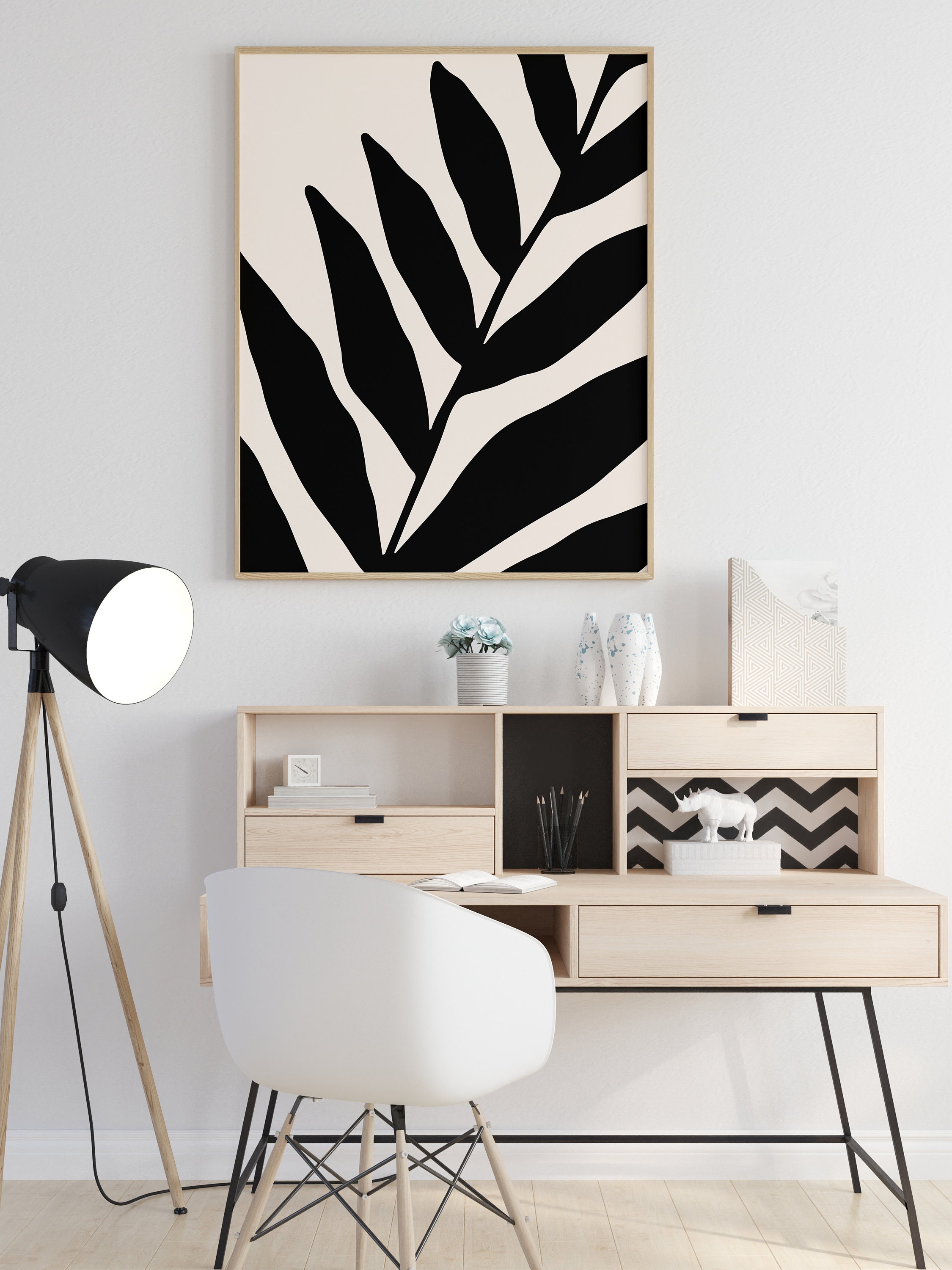 Schwarzes weißes abstraktes Wandkunst-Set 3 Drucke Schwarze botanische ...