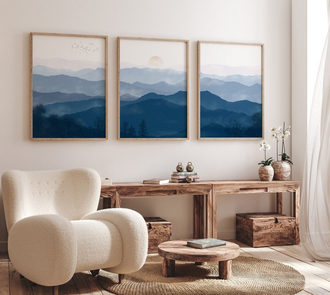 Blue Ridge Mountains Wall Art Set of 3 Landscape Prints Navy Blue Wall ...