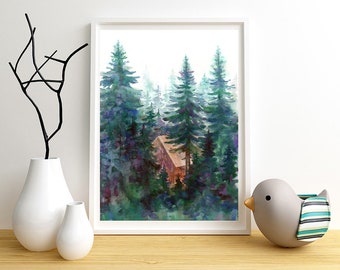 Log Cabin Picture in the Woods Rustic Wall Art - Etsy
