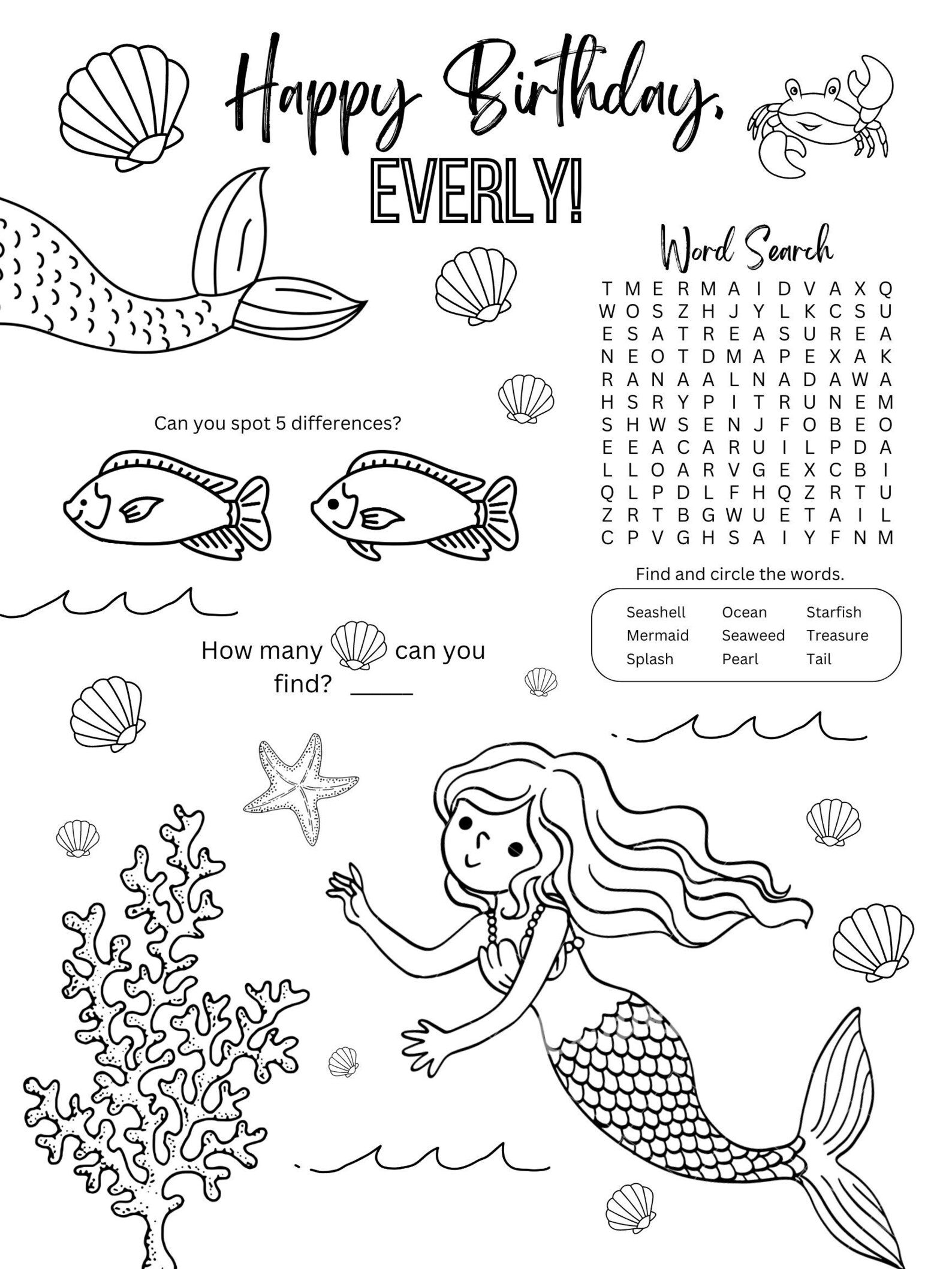 Custom Mermaid Birthday Coloring Sheet - Etsy