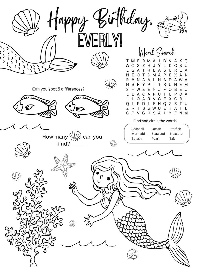 Custom Mermaid Birthday Coloring Sheet - Etsy