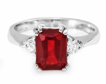 Emerald Cut Solitaire Ruby Ring - Etsy