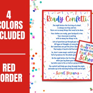 Back to School Ready Confetti Poem Cards Night Before First - Etsy