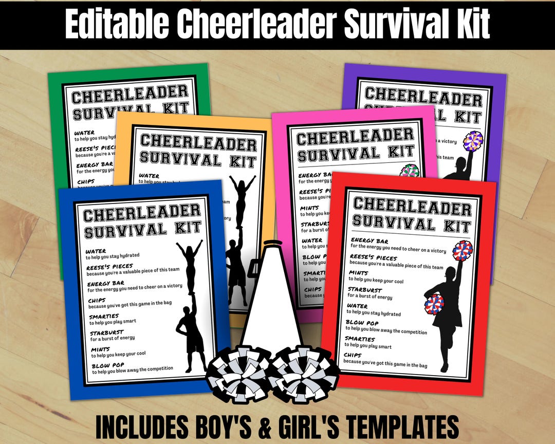 Editable Cheerleader Survival Kit Gift Tags, Boys & Girls Cheerleading ...