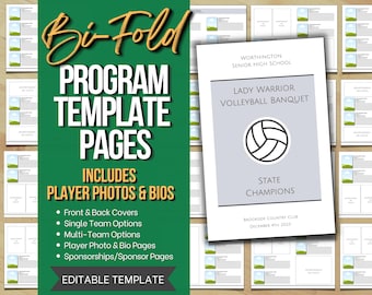 Multi-page Bi-fold Program Canva Template, Sports Team Program or ...