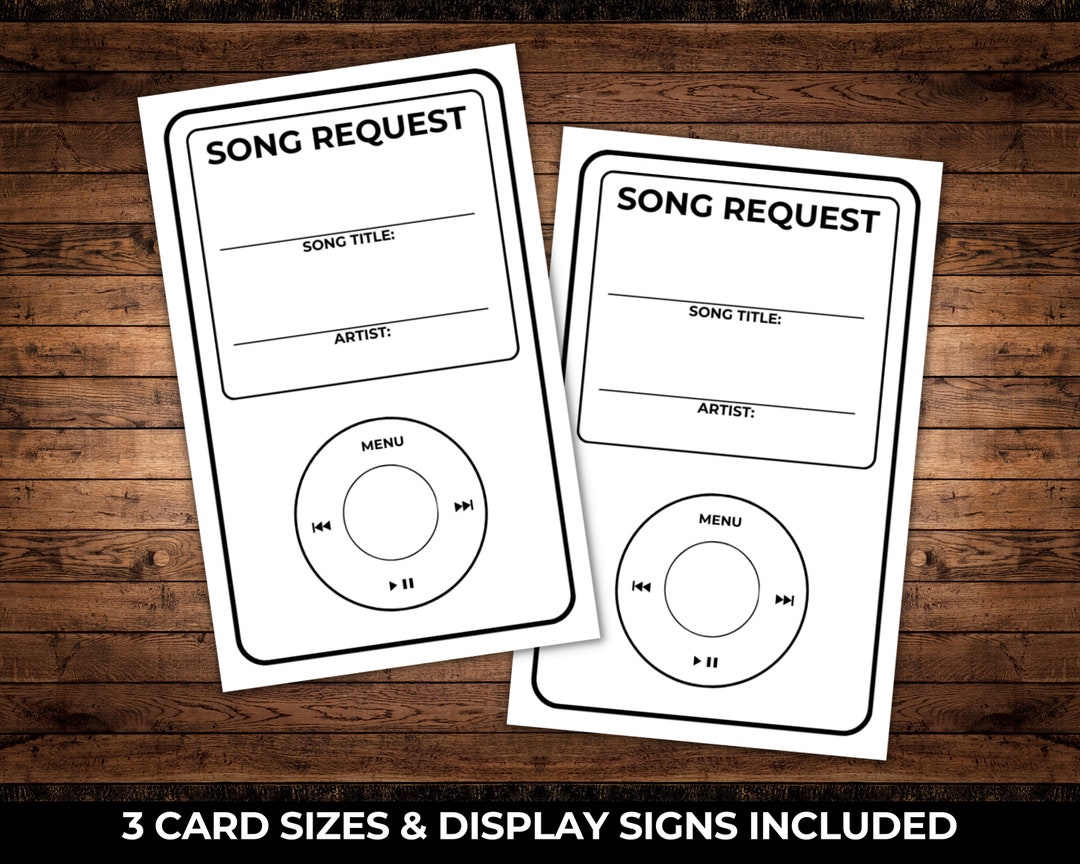 Song Request Cards & Signs, Karaoke Band DJ Printable Song Request Tags ...