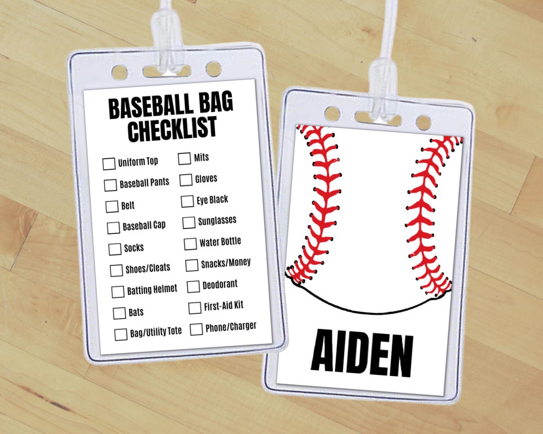 Editable Baseball Bag Tag Insert, Custom Baseball Equipment Gear ...