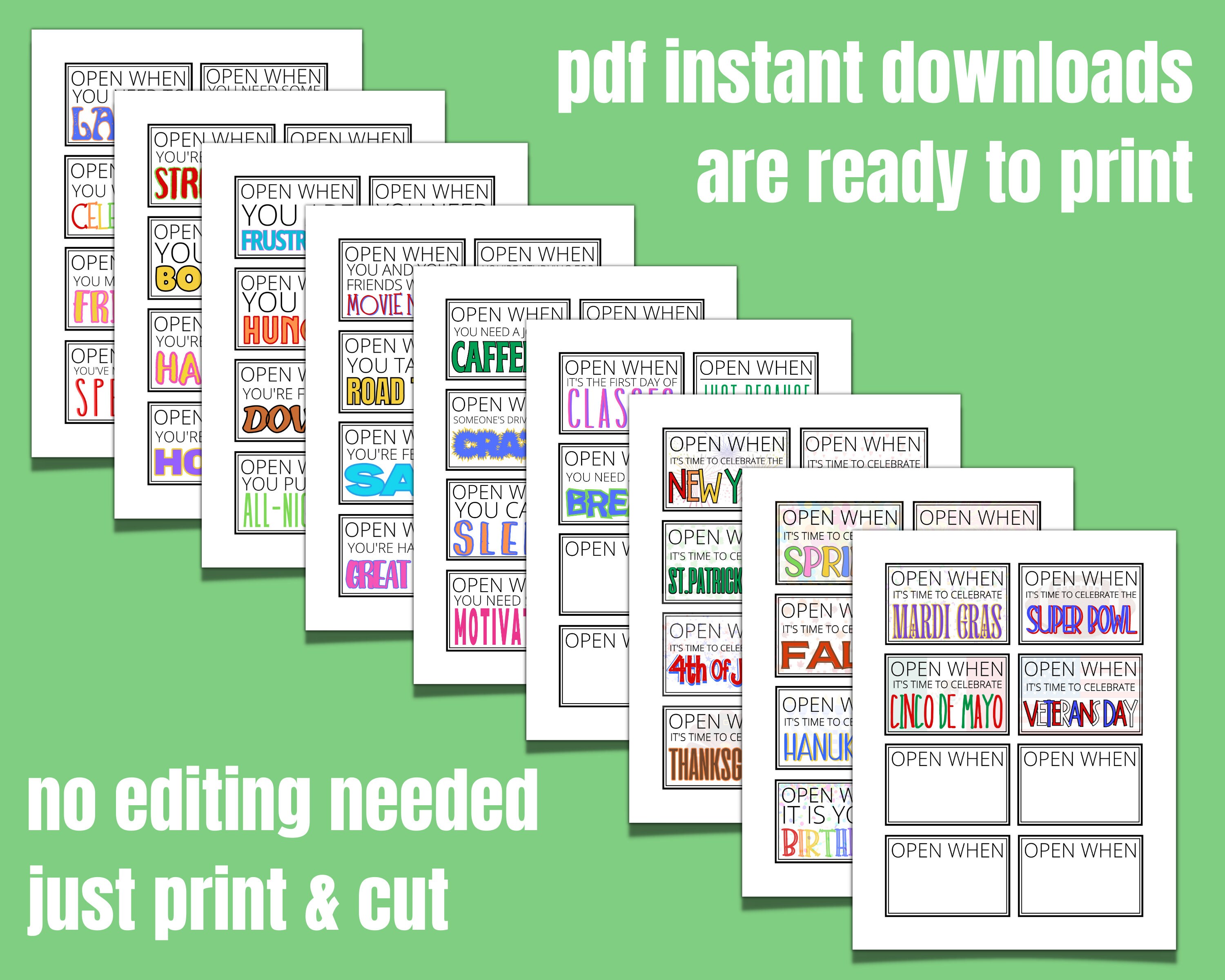 Open When Letters Printable Envelope Labels or Cards College - Etsy