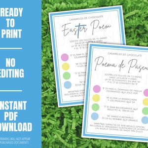 Easter Poem Spanish Version Candy Gift Tags Printable, Easter Basket ...