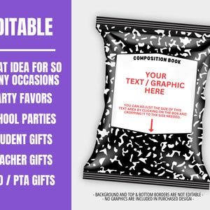 Composition Book Chip Bag, Back to School Gift, Goodie Bag Party Favors ...