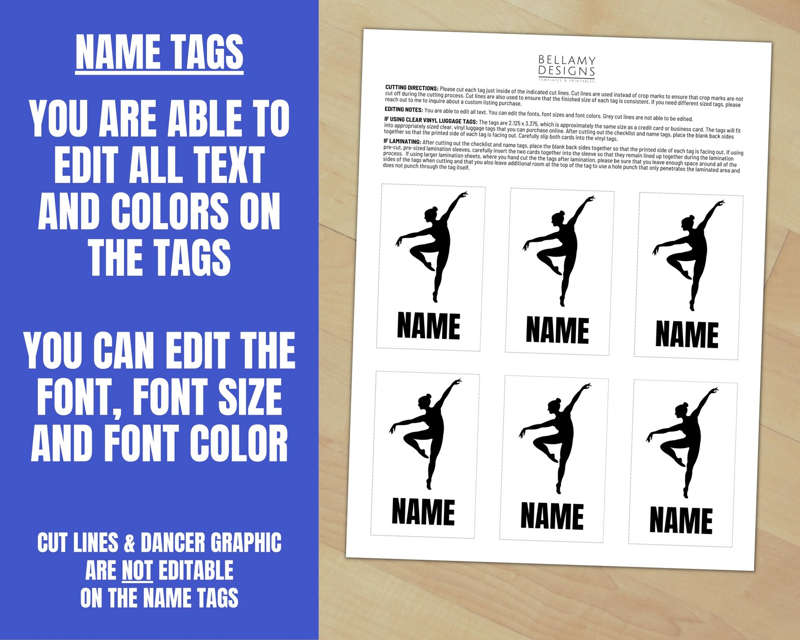 Editable Dance Bag Tag Insert, Custom Dance Equipment Gear Checklist ...